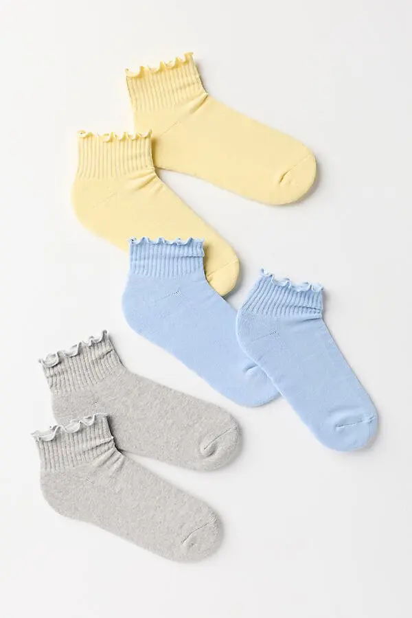 DAILY PRACTICE BY ANTHROPOLOGIE Athletic Ruffle Socks Set Of 3 - Light Blue/yellow/grey