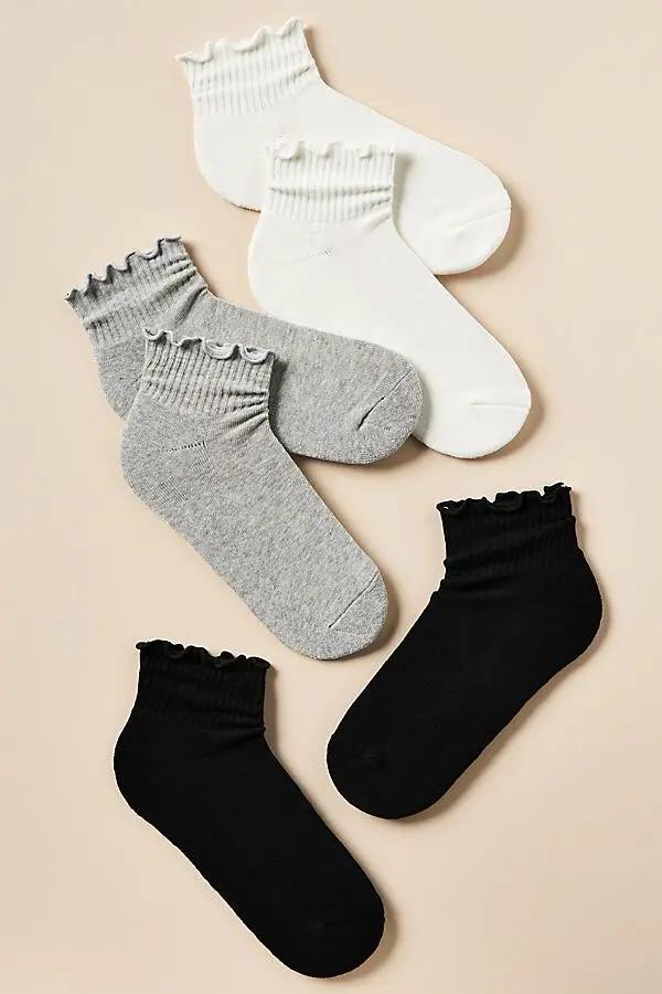 Daily Practice Athletic Ruffle Socks Set Of 3 - White/grey/black