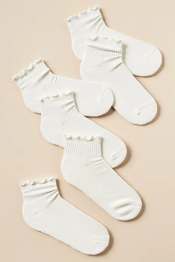 DAILY PRACTICE BY ANTHROPOLOGIE Athletic Ruffle Socks Set Of 3 - White/white/white