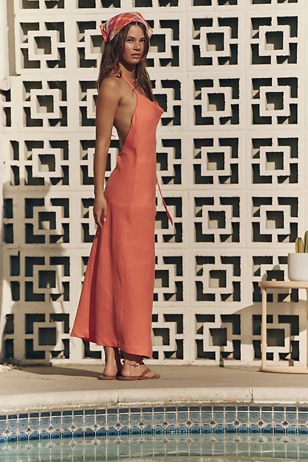 Free People Buenos Dias Cotton-Linen Midi Dress In Fresh Coral - 80% Off |  Editorialist