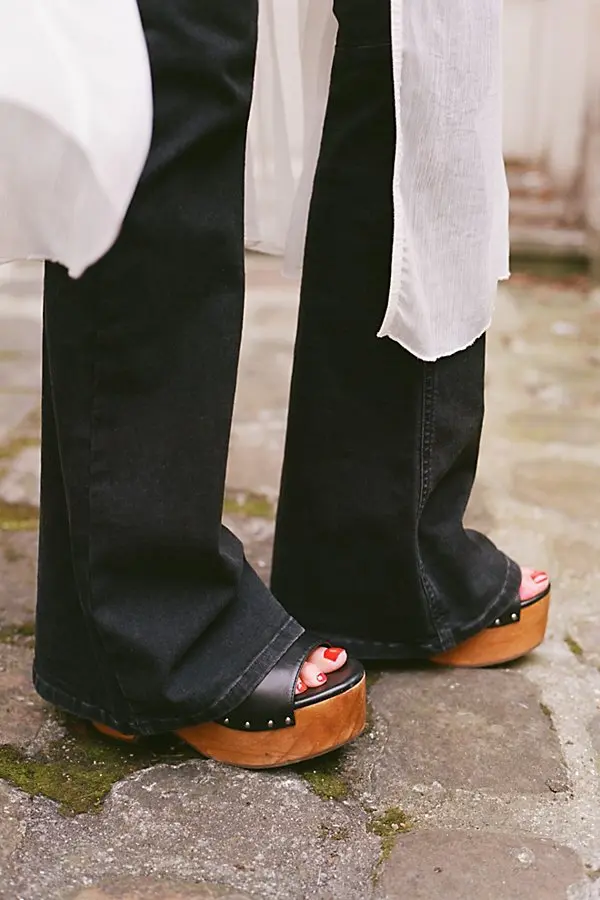 Free People Front Row Wrap Clogs - Black Leather