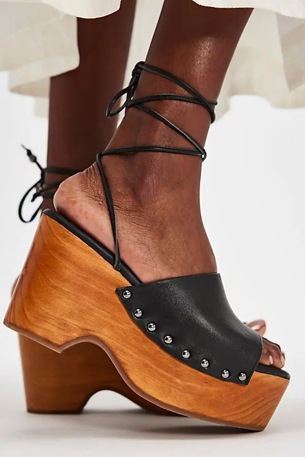 Free People Front Row Wrap Clogs - Black Leather