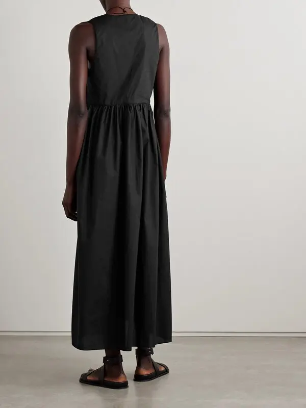 Matteau Gathered Organic Cotton-poplin Midi Dress - Black