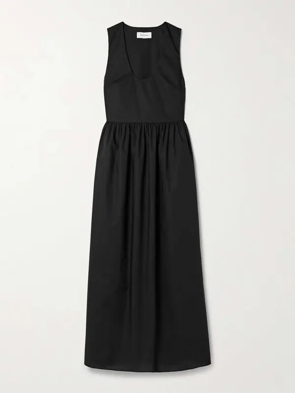 Matteau Gathered Organic Cotton-poplin Midi Dress - Black