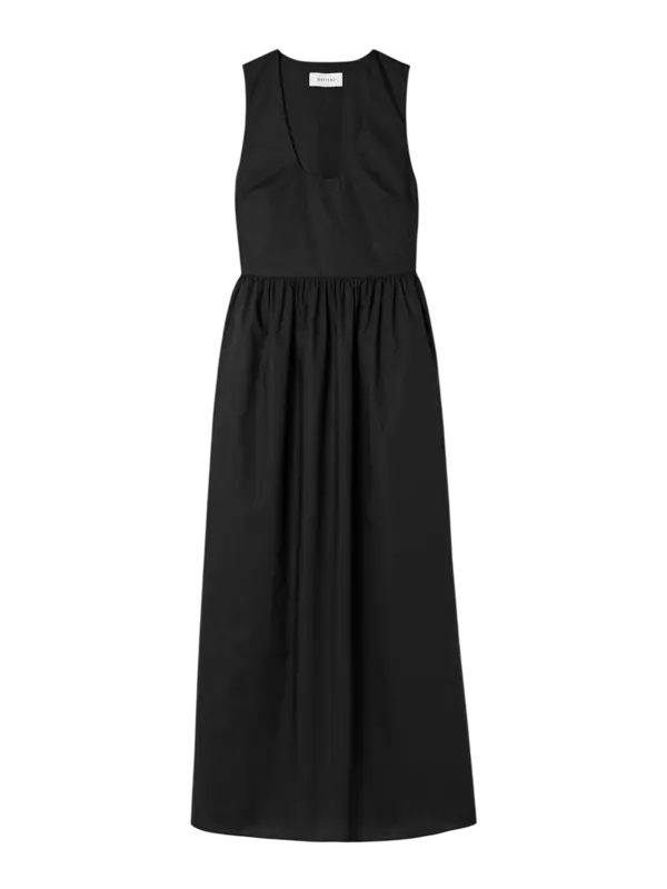 Matteau Gathered Organic Cotton-poplin Midi Dress - Black