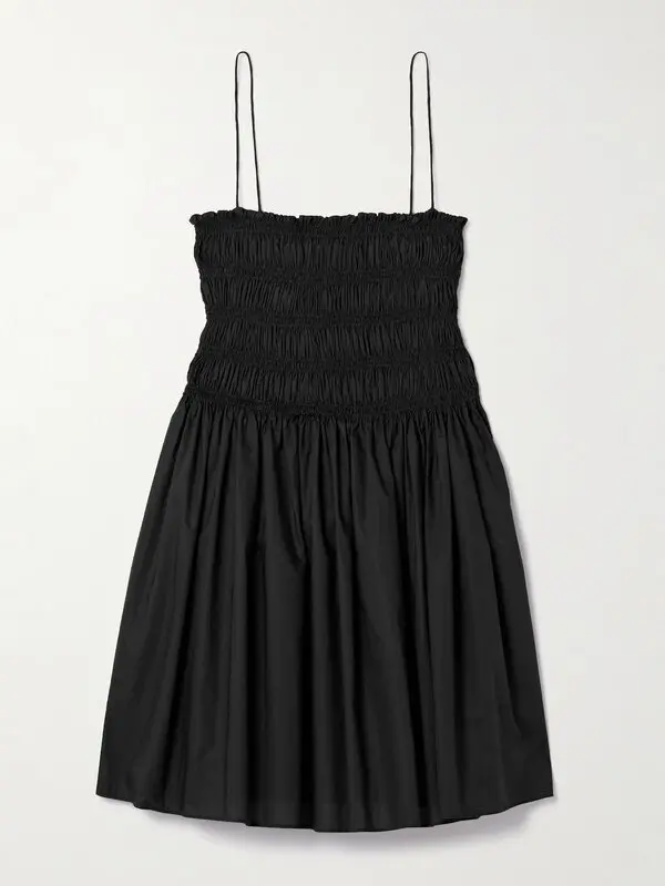 Matteau Shirred Organic Cotton-poplin Mini Dress - Black