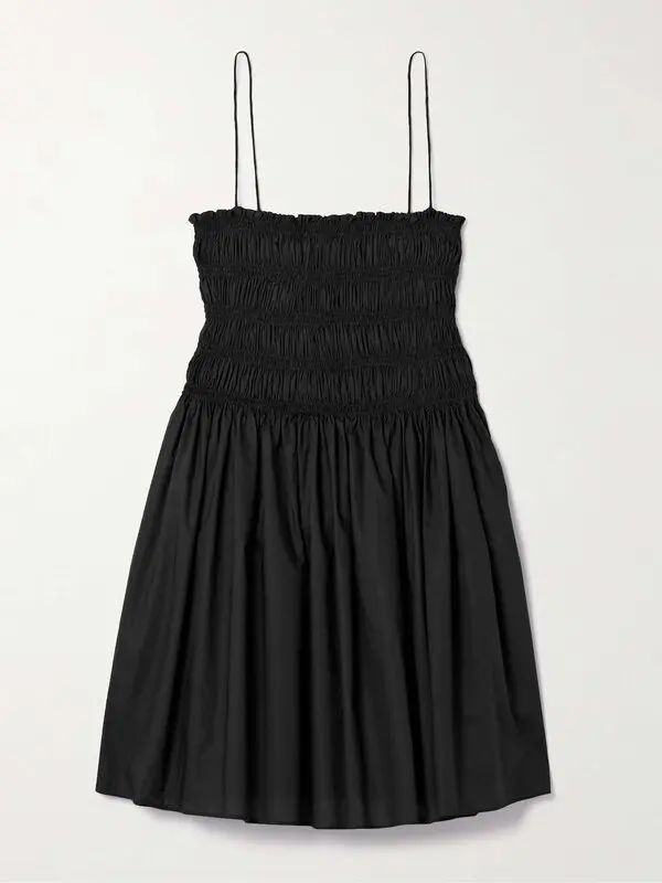 Matteau Shirred Organic Cotton-poplin Mini Dress - Black