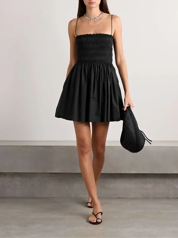 Matteau Shirred Organic Cotton-poplin Mini Dress - Black