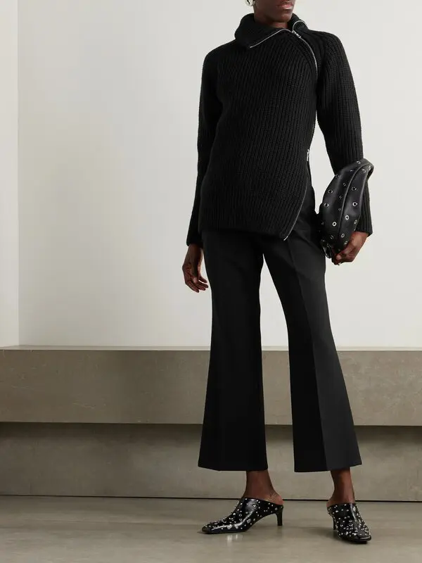 JIL SANDER Cropped Flared Wool-crepe Pants