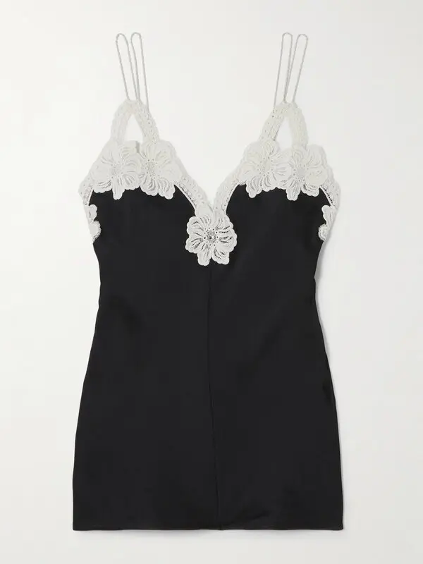 JIL SANDER Guipure Lace-trimmed Satin Camisole - Black