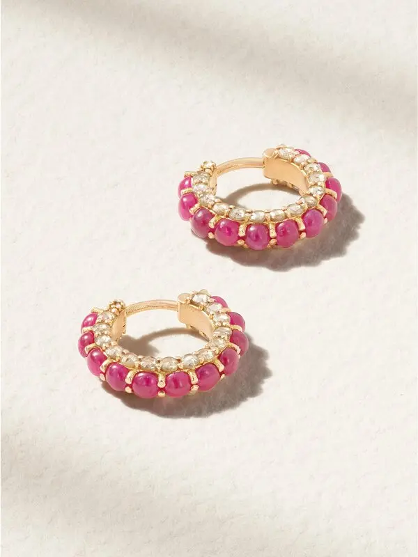 Ileana Makri Streamflow 18-karat Rose Ruby And Diamond Hoop Earrings - Pink