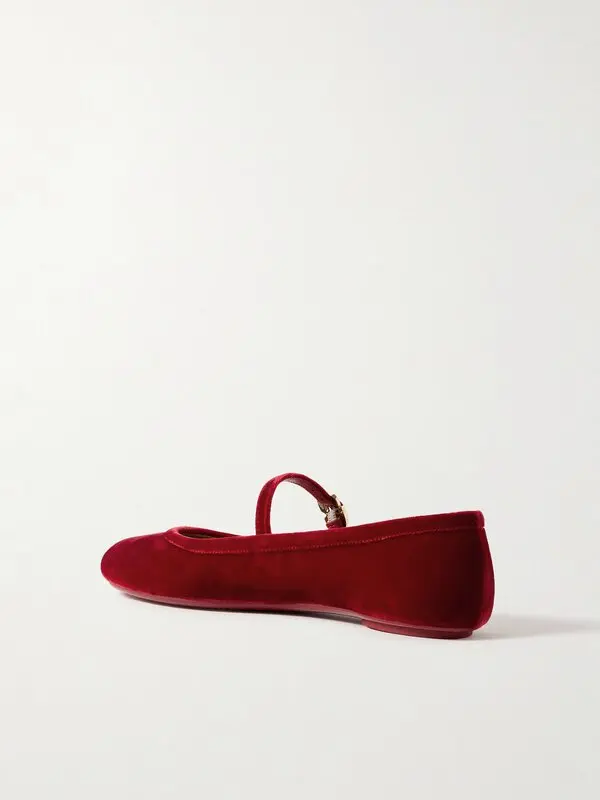GIANVITO ROSSI Carla Velvet Mary Jane Ballet Flats - Red