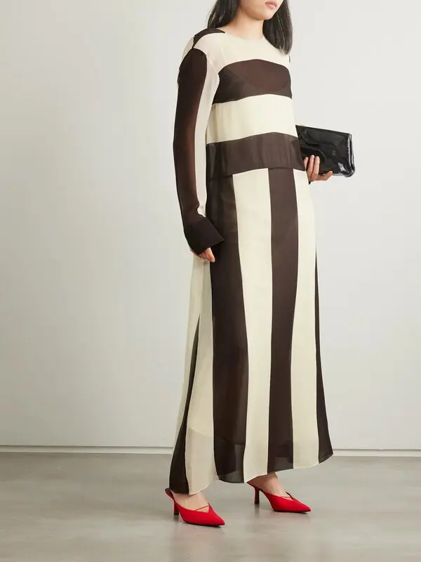 Esse Studios Striped Silk-Chiffon Maxi Dress - Brown | Editorialist