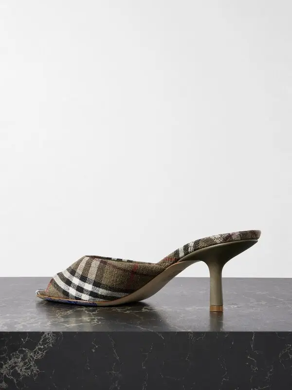 Burberry Checked Linen Mules - Brown