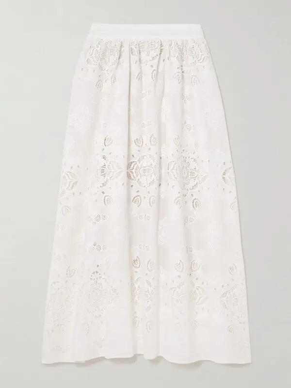 Borgo De Nor Rhea Broderie Anglaise Poplin Midi Skirt - Neutrals