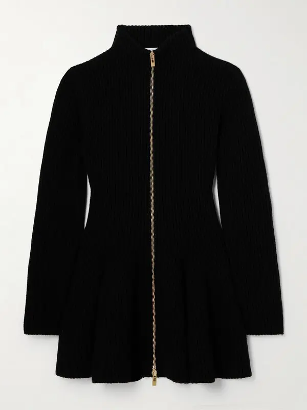 Alaïa Ribbed Wool And Cashmere-blend Peplum Cardigan - Black