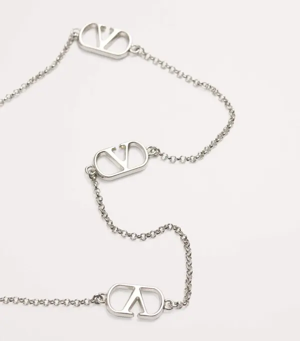 Valentino Garavani Faux Pearl Vlogo Double-layered Necklace - Silver
