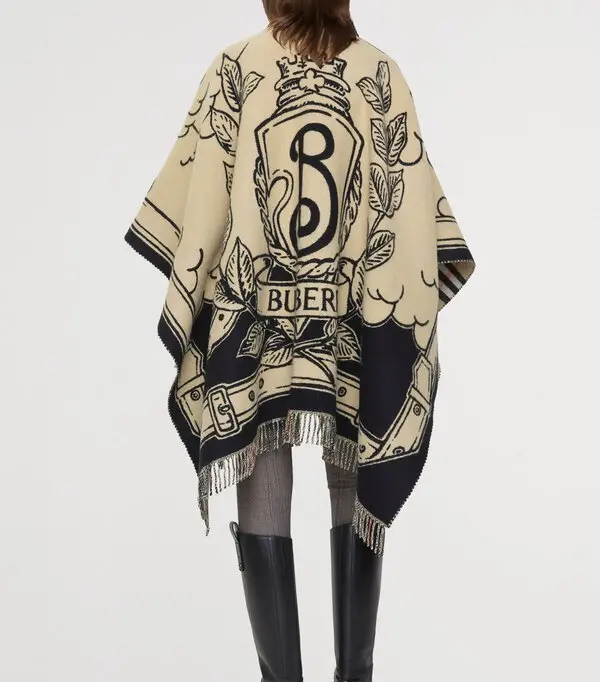 Burberry Wool Reversible Check Ekd Cape - Beige