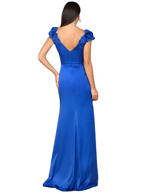 LARA NEW YORK V-neck Satin Backed Crepe Gown