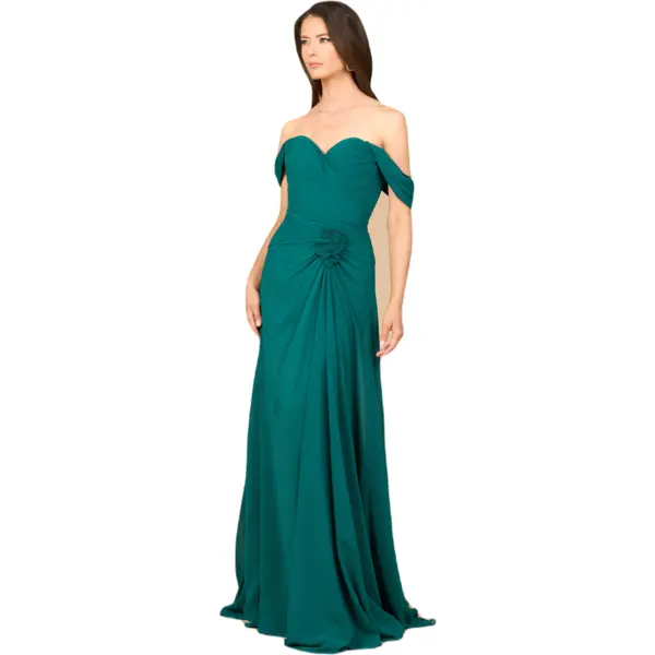 LARA NEW YORK Off-the-shoulder Chiffon Dress - Emerald Green