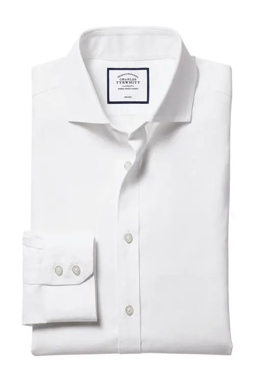 CHARLES TYRWHITT Non-iron Twill Cutaway Slim Fit Shirt Single Cuff - White