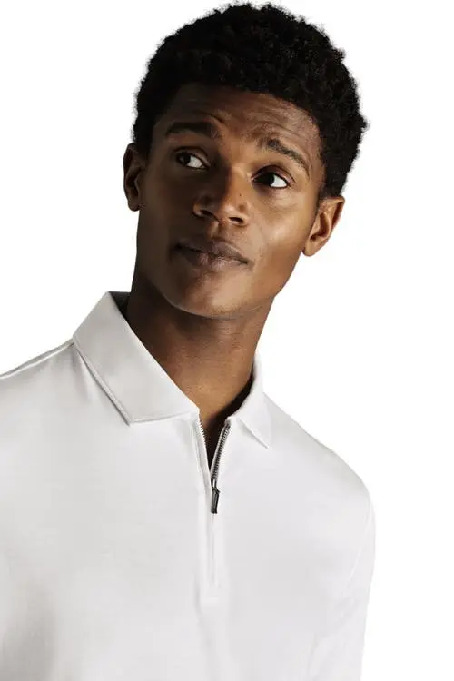 CHARLES TYRWHITT Plain Short Sleeve Zip Jersey Polo - White