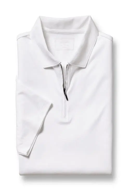 CHARLES TYRWHITT Plain Short Sleeve Zip Jersey Polo - White