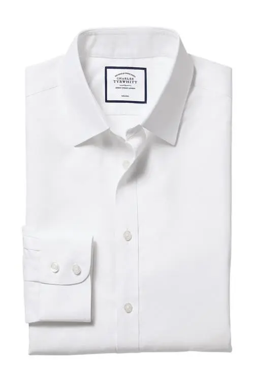CHARLES TYRWHITT Non-iron Twill Slim Fit Shirt Double Cuff - White