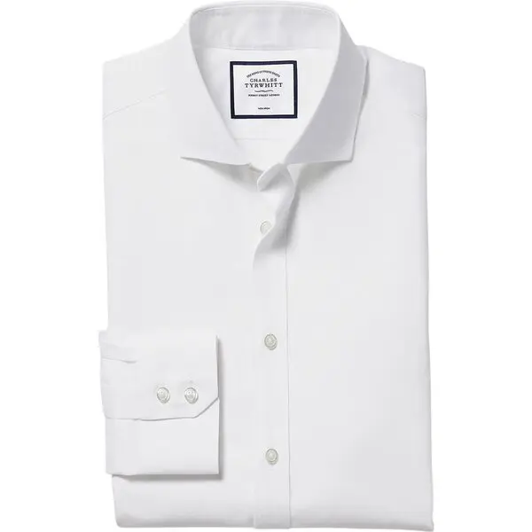CHARLES TYRWHITT Non-iron Twill Extreme Cutaway Slim Fit Double Cuff - White