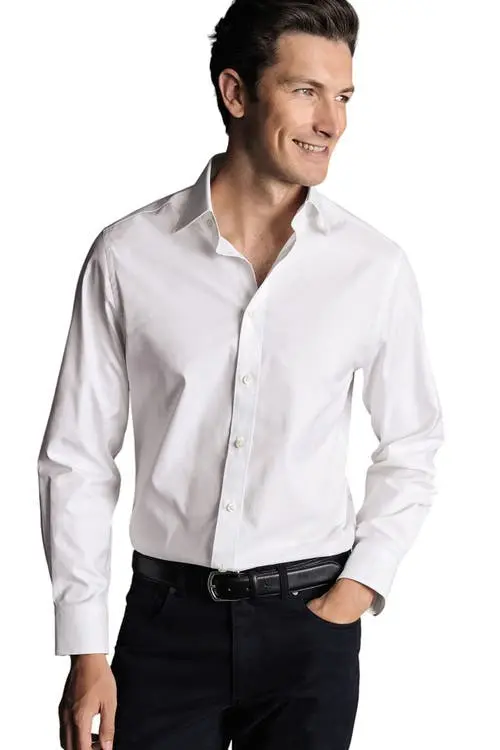 CHARLES TYRWHITT Egyptian Cotton Twill Slim Fit Single Cuff Shirt - White