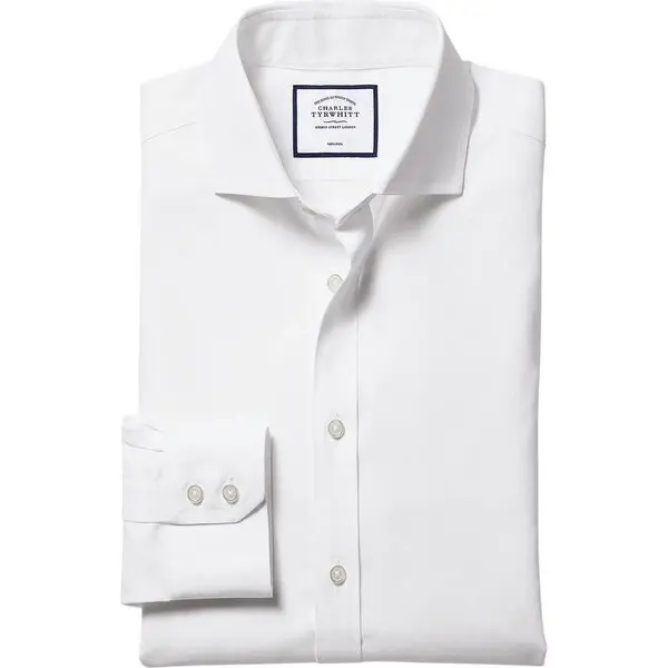 CHARLES TYRWHITT Non-iron Twill Cutaway Slim Fit Shirt Double Cuff - White