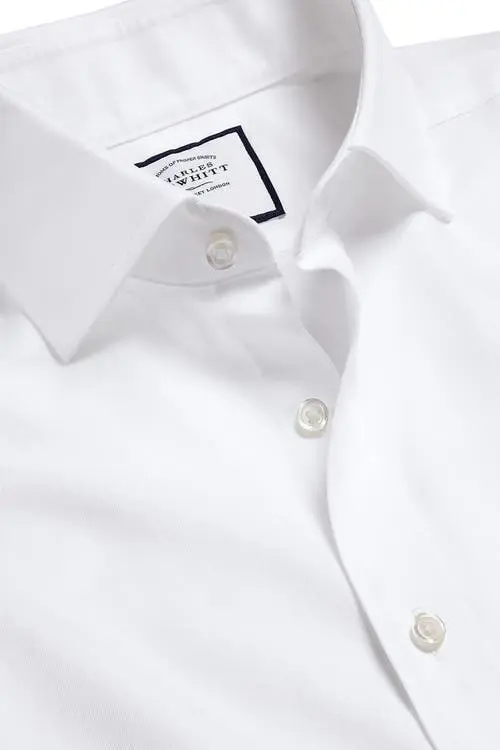 CHARLES TYRWHITT Non-iron Twill Cutaway Slim Fit Shirt Double Cuff - White