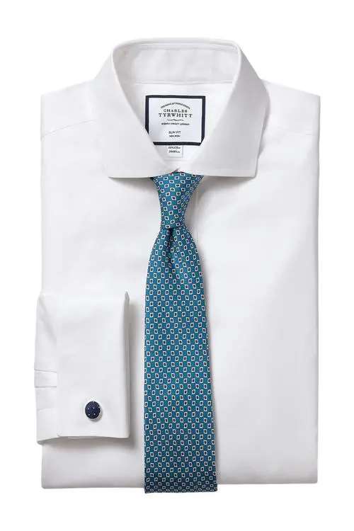 CHARLES TYRWHITT Non-iron Twill Cutaway Slim Fit Shirt Double Cuff - White