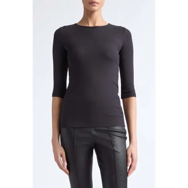 Vince Elbow Sleeve Crewneck Top - Black