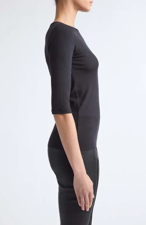 Vince Elbow Sleeve Crewneck Top - Black