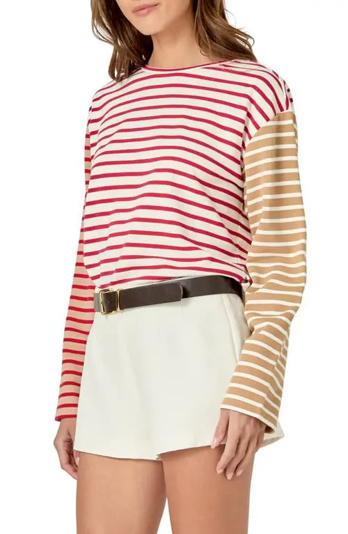 English Factory Colorblock Stripe Long Sleeve Top - Red Multi