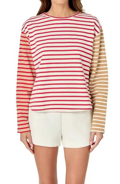 English Factory Colorblock Stripe Long Sleeve Top - Red Multi