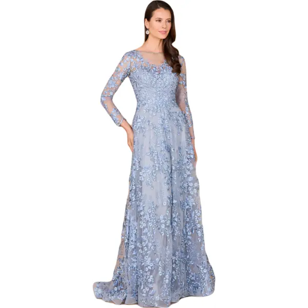 LARA NEW YORK Illusion Neckline Gown - Blue