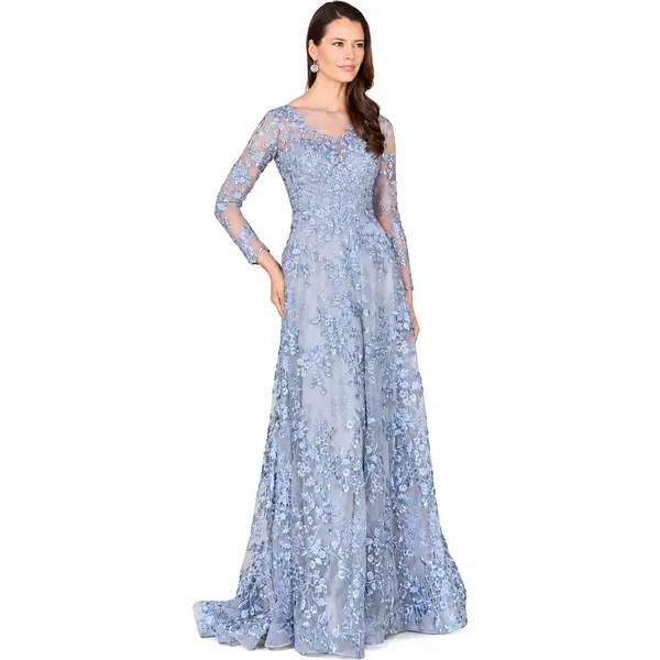 LARA NEW YORK Illusion Neckline Gown - Blue