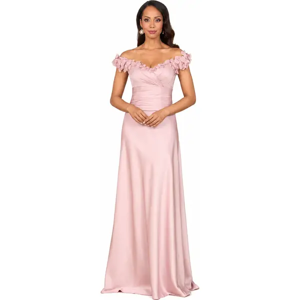 LARA NEW YORK Off Shoulder Satin Gown - Blush