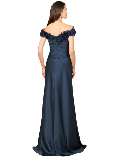 LARA NEW YORK Off Shoulder Satin Gown - Navy