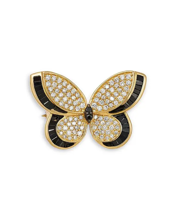 Bloomingdale'S Diamond And Gold Butterfly Brooch, 1.00 Tcw - White/black