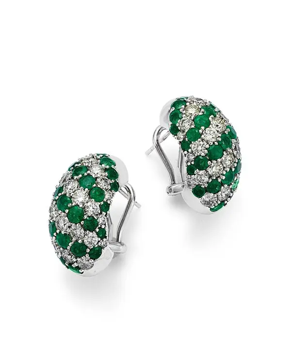 Bloomingdale'S Emerald And Diamond Hoop Earrings - Green/white