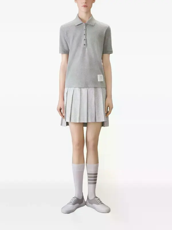 Thom Browne Striped Logo-patch Polo Shirt - Grey