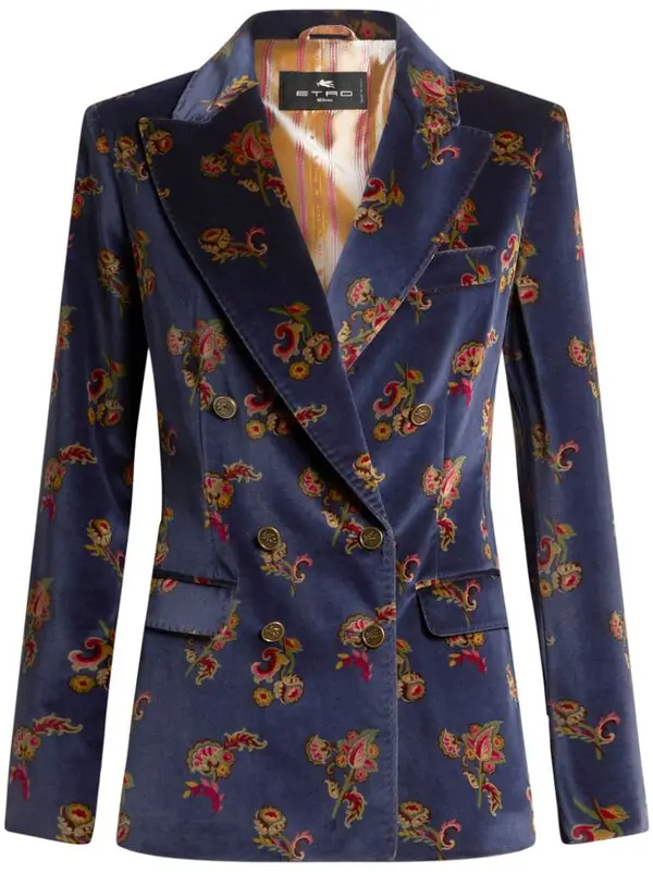 Etro Floral Velvet Blazer - Blue