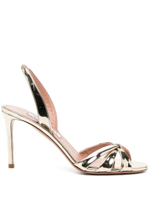 Aquazzura Tati 85 Metallic Leather Sandals Gold Editorialist