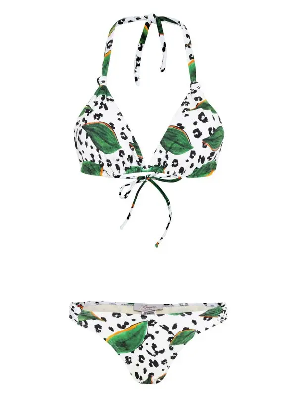 BRIGITTE Leaf-print Bikini Set - White