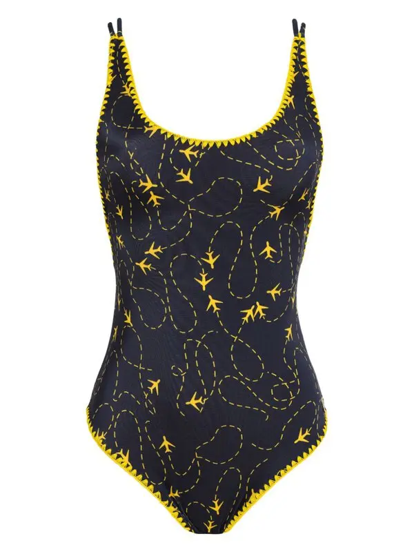 BRIGITTE Plane-print One-piece Swimsuit - Blue