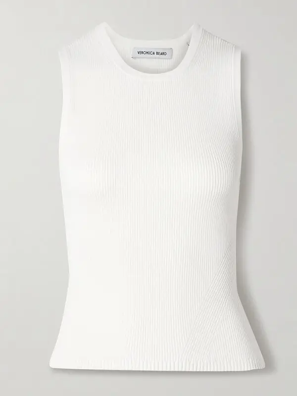 Veronica Beard Sid Ribbed-knit Tank - Neutrals