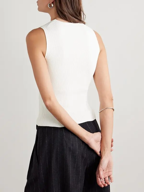 Veronica Beard Sid Ribbed-knit Tank - Neutrals